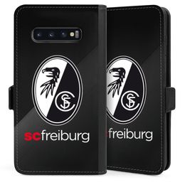 DeinDesign Galaxy S10 Plus Handy Klapph&uuml;lle Handyh&uuml;lle aus Kunst Leder schwarz Flip Case Sc Freiburg Lettering Logo Sideflip mit Lasche