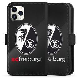 DeinDesign iPhone 11 Pro Handy Klapph&uuml;lle Handyh&uuml;lle aus Kunst Leder schwarz Flip Case Sc Freiburg Lettering Logo Sideflip mit Lasche