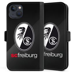 DeinDesign iPhone 13 Handy Klapph&uuml;lle Handyh&uuml;lle aus Kunst Leder schwarz Flip Case Sc Freiburg Lettering Logo Sideflip mit Lasche