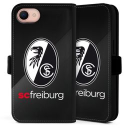 DeinDesign iPhone 16e Handy Klapph&uuml;lle Handyh&uuml;lle aus Kunst Leder schwarz Flip Case Sc Freiburg Lettering Logo Sideflip mit Lasche