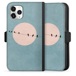 DeinDesign iPhone 11 Pro Handy Klapph&uuml;lle Handyh&uuml;lle aus Kunst Leder schwarz Flip Case Bird Turquoise Moon Sideflip mit Lasche
