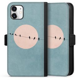 DeinDesign iPhone 11 Handy Klapph&uuml;lle Handyh&uuml;lle aus Kunst Leder schwarz Flip Case Bird Turquoise Moon Sideflip mit Lasche