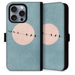 DeinDesign iPhone 16 Pro Max Handy Klapph&uuml;lle Handyh&uuml;lle aus Kunst Leder schwarz Flip Case Bird Turquoise Moon Sideflip mit Lasche
