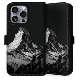 DeinDesign iPhone 16 Pro Max Handy Klapph&uuml;lle Handyh&uuml;lle aus Kunst Leder schwarz Flip Case Mountain Snow Mountain Top Sideflip mit Lasche