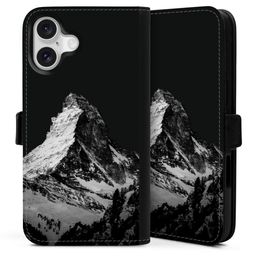 DeinDesign iPhone 16 Plus Handy Klapph&uuml;lle Handyh&uuml;lle aus Kunst Leder schwarz Flip Case Mountain Snow Mountain Top Sideflip mit Lasche