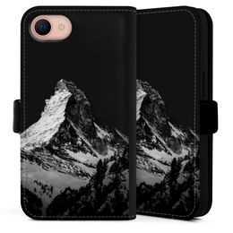 DeinDesign iPhone 16e Handy Klapph&uuml;lle Handyh&uuml;lle aus Kunst Leder schwarz Flip Case Mountain Snow Mountain Top Sideflip mit Lasche