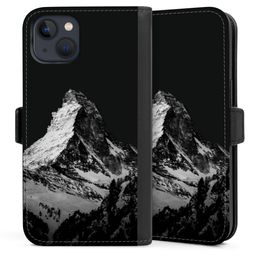DeinDesign iPhone 13 Handy Klapph&uuml;lle Handyh&uuml;lle aus Kunst Leder schwarz Flip Case Mountain Snow Mountain Top Sideflip mit Lasche