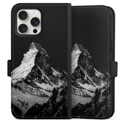 DeinDesign iPhone 15 Pro Max Handy Klapph&uuml;lle Handyh&uuml;lle aus Kunst Leder schwarz Flip Case Mountain Snow Mountain Top Sideflip mit Lasche