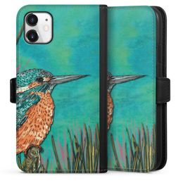 DeinDesign iPhone 11 Handy Klapph&uuml;lle Handyh&uuml;lle aus Kunst Leder schwarz Flip Case Painting Bird Animals Sideflip mit Lasche