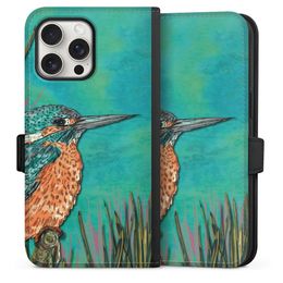 DeinDesign iPhone 15 Pro Max Handy Klapph&uuml;lle Handyh&uuml;lle aus Kunst Leder schwarz Flip Case Painting Bird Animals Sideflip mit Lasche