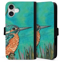 DeinDesign iPhone 16 Plus Handy Klapph&uuml;lle Handyh&uuml;lle aus Kunst Leder schwarz Flip Case Painting Bird Animals Sideflip mit Lasche