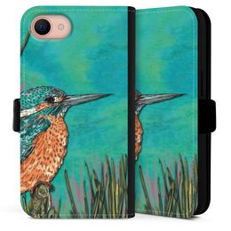 DeinDesign iPhone 16e Handy Klapph&uuml;lle Handyh&uuml;lle aus Kunst Leder schwarz Flip Case Painting Bird Animals Sideflip mit Lasche