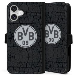 DeinDesign iPhone 16 Plus Handy Klapph&uuml;lle Handyh&uuml;lle aus Kunst Leder schwarz Flip Case Jersey Borussia Dortmund Bvb Sideflip mit Lasche