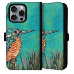 DeinDesign iPhone 16 Pro Max Handy Klapph&uuml;lle Handyh&uuml;lle aus Kunst Leder schwarz Flip Case Painting Bird Animals Sideflip mit Lasche