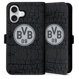 DeinDesign iPhone 16 Handy Klapph&uuml;lle Handyh&uuml;lle aus Kunst Leder schwarz Flip Case Jersey Borussia Dortmund Bvb Sideflip mit Lasche