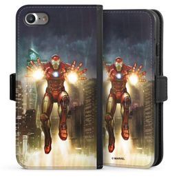 DeinDesign iPhone SE (2022) Handy Klapph&uuml;lle Handyh&uuml;lle aus Kunst Leder schwarz Flip Case Iron Man Avengers Marvel Sideflip mit Lasche