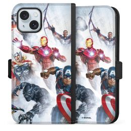 DeinDesign iPhone 15 Handy Klapph&uuml;lle Handyh&uuml;lle aus Kunst Leder schwarz Flip Case Marvel Avengers Official Licensed Product Sideflip mit Lasche