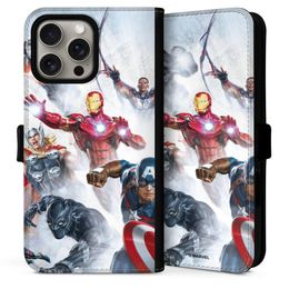 DeinDesign iPhone 16 Pro Handy Klapph&uuml;lle Handyh&uuml;lle aus Kunst Leder schwarz Flip Case Marvel Avengers Official Licensed Product Sideflip mit Lasche