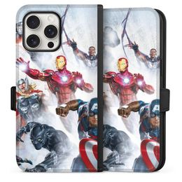 DeinDesign iPhone 15 Pro Max Handy Klapph&uuml;lle Handyh&uuml;lle aus Kunst Leder schwarz Flip Case Marvel Avengers Official Licensed Product Sideflip mit Lasche