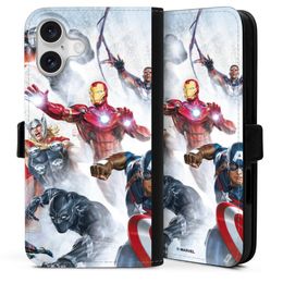 DeinDesign iPhone 16 Plus Handy Klapph&uuml;lle Handyh&uuml;lle aus Kunst Leder schwarz Flip Case Marvel Avengers Official Licensed Product Sideflip mit Lasche