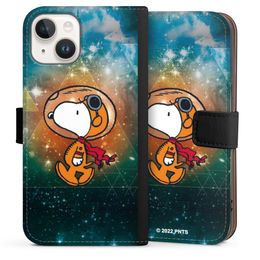 DeinDesign iPhone 14 Handy Klapph&uuml;lle Handyh&uuml;lle aus Kunst Leder schwarz Flip Case Official Licensed Product Snoopy Astronaut Sideflip mit Lasche