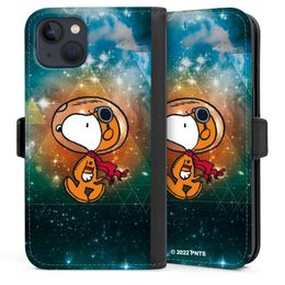 DeinDesign iPhone 13 Handy Klapph&uuml;lle Handyh&uuml;lle aus Kunst Leder schwarz Flip Case Official Licensed Product Snoopy Astronaut Sideflip mit Lasche