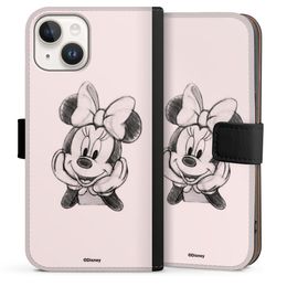 DeinDesign iPhone 14 Handy Klapph&uuml;lle Handyh&uuml;lle aus Kunst Leder schwarz Flip Case Official Licensed Product Disney Minnie Mouse Sideflip mit Lasche