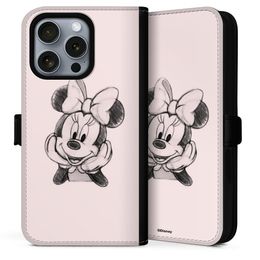 DeinDesign iPhone 16 Pro Max Handy Klapph&uuml;lle Handyh&uuml;lle aus Kunst Leder schwarz Flip Case Official Licensed Product Disney Minnie Mouse Sideflip mit Lasche