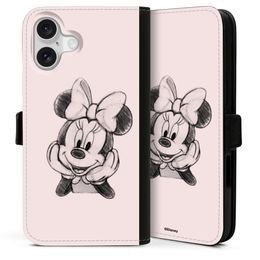 DeinDesign iPhone 16 Plus Handy Klapph&uuml;lle Handyh&uuml;lle aus Kunst Leder schwarz Flip Case Official Licensed Product Disney Minnie Mouse Sideflip mit Lasche