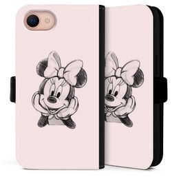 DeinDesign iPhone 16e Handy Klapph&uuml;lle Handyh&uuml;lle aus Kunst Leder schwarz Flip Case Official Licensed Product Disney Minnie Mouse Sideflip mit Lasche