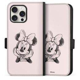 DeinDesign iPhone 15 Pro Max Handy Klapph&uuml;lle Handyh&uuml;lle aus Kunst Leder schwarz Flip Case Official Licensed Product Disney Minnie Mouse Sideflip mit Lasche