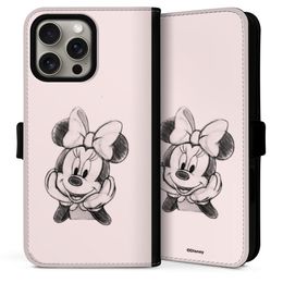 DeinDesign iPhone 16 Pro Handy Klapph&uuml;lle Handyh&uuml;lle aus Kunst Leder schwarz Flip Case Official Licensed Product Disney Minnie Mouse Sideflip mit Lasche