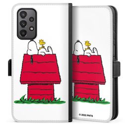 DeinDesign Galaxy A23 5G Handy Klapph&uuml;lle Handyh&uuml;lle aus Kunst Leder schwarz Flip Case Snoopy Peanuts Official Licensed Product Sideflip mit Lasche