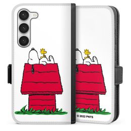 DeinDesign Galaxy S23 Handy Klapph&uuml;lle Handyh&uuml;lle aus Kunst Leder schwarz Flip Case Snoopy Peanuts Official Licensed Product Sideflip mit Lasche