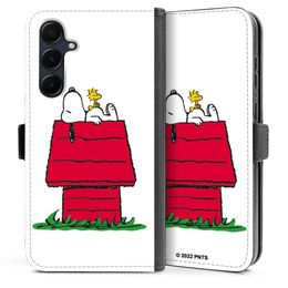 DeinDesign Galaxy A35 5G Handy Klapph&uuml;lle Handyh&uuml;lle aus Kunst Leder schwarz Flip Case Snoopy Peanuts Official Licensed Product Sideflip mit Lasche