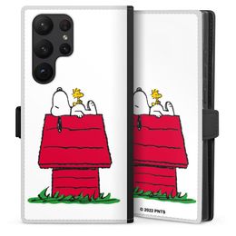 DeinDesign Galaxy S23 Ultra Handy Klapph&uuml;lle Handyh&uuml;lle aus Kunst Leder schwarz Flip Case Snoopy Peanuts Official Licensed Product Sideflip mit Lasche