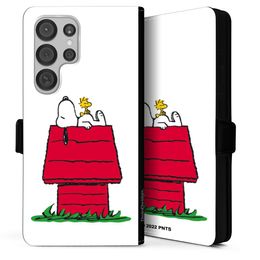 DeinDesign Galaxy S25 Ultra Handy Klapph&uuml;lle Handyh&uuml;lle aus Kunst Leder schwarz Flip Case Snoopy Peanuts Official Licensed Product Sideflip mit Lasche