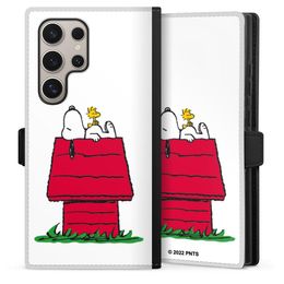 DeinDesign Galaxy S24 Ultra Handy Klapph&uuml;lle Handyh&uuml;lle aus Kunst Leder schwarz Flip Case Snoopy Peanuts Official Licensed Product Sideflip mit Lasche