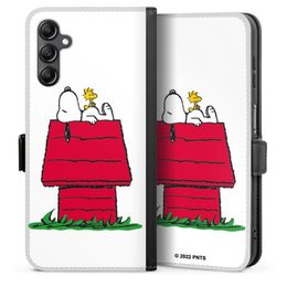 DeinDesign Galaxy A14 5G Handy Klapph&uuml;lle Handyh&uuml;lle aus Kunst Leder schwarz Flip Case Snoopy Peanuts Official Licensed Product Sideflip mit Lasche