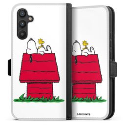 DeinDesign Galaxy A34 5G Handy Klapph&uuml;lle Handyh&uuml;lle aus Kunst Leder schwarz Flip Case Snoopy Peanuts Official Licensed Product Sideflip mit Lasche