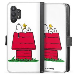 DeinDesign Galaxy A32 4G Handy Klapph&uuml;lle Handyh&uuml;lle aus Kunst Leder schwarz Flip Case Snoopy Peanuts Official Licensed Product Sideflip mit Lasche