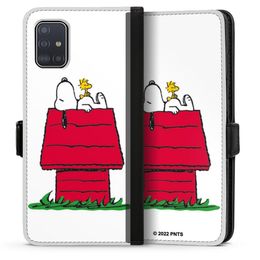DeinDesign Galaxy A51 Handy Klapph&uuml;lle Handyh&uuml;lle aus Kunst Leder schwarz Flip Case Snoopy Peanuts Official Licensed Product Sideflip mit Lasche