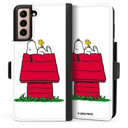 DeinDesign Galaxy S21 5G Handy Klapph&uuml;lle Handyh&uuml;lle aus Kunst Leder schwarz Flip Case Snoopy Peanuts Official Licensed Product Sideflip mit Lasche
