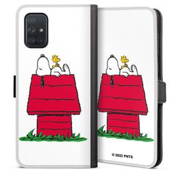 DeinDesign Galaxy A71 Handy Klapph&uuml;lle Handyh&uuml;lle aus Kunst Leder schwarz Flip Case Snoopy Peanuts Official Licensed Product Sideflip mit Lasche