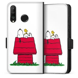 DeinDesign Huawei P30 Lite Handy Klapph&uuml;lle Handyh&uuml;lle aus Kunst Leder schwarz Flip Case Snoopy Peanuts Official Licensed Product Sideflip mit Lasche