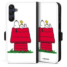 DeinDesign Galaxy A25 5G Handy Klapph&uuml;lle Handyh&uuml;lle aus Kunst Leder schwarz Flip Case Snoopy Peanuts Official Licensed Product Sideflip mit Lasche