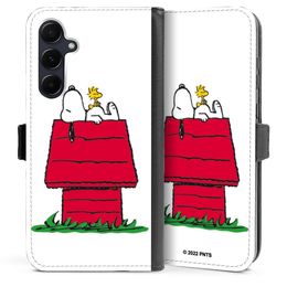 DeinDesign Galaxy A55 5G Handy Klapph&uuml;lle Handyh&uuml;lle aus Kunst Leder schwarz Flip Case Snoopy Peanuts Official Licensed Product Sideflip mit Lasche