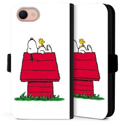 DeinDesign iPhone 16e Handy Klapph&uuml;lle Handyh&uuml;lle aus Kunst Leder schwarz Flip Case Snoopy Peanuts Official Licensed Product Sideflip mit Lasche