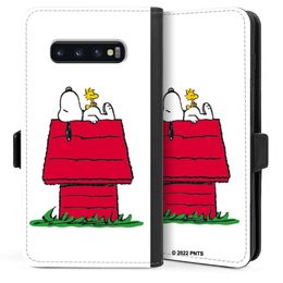 DeinDesign Galaxy S10 Plus Handy Klapph&uuml;lle Handyh&uuml;lle aus Kunst Leder schwarz Flip Case Snoopy Peanuts Official Licensed Product Sideflip mit Lasche