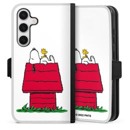 DeinDesign Galaxy S24 Handy Klapph&uuml;lle Handyh&uuml;lle aus Kunst Leder schwarz Flip Case Snoopy Peanuts Official Licensed Product Sideflip mit Lasche
